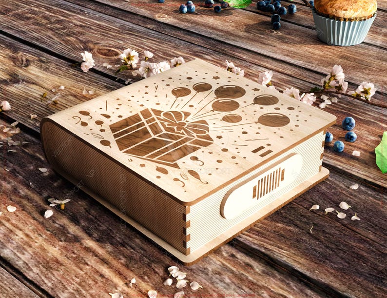 Book-shaped Wooden Gift Box With Lock – Laser-cut Card Holder ...