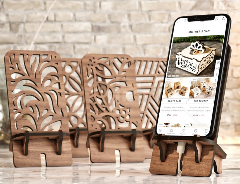 Laser Cut Wooden Mobile Phone Stand Cell Phone Holder Digital Download ...