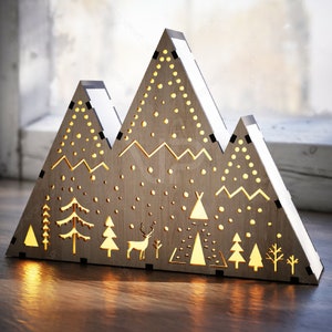 Scandinavian Mountain Led Night Light Lamp Laser Cut Bedside Table Lamp ...