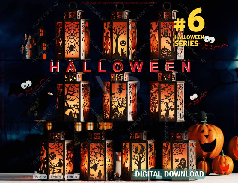 Halloween Lantern Bundle | Haunted House, Ghosts, Bats & Spooky ...