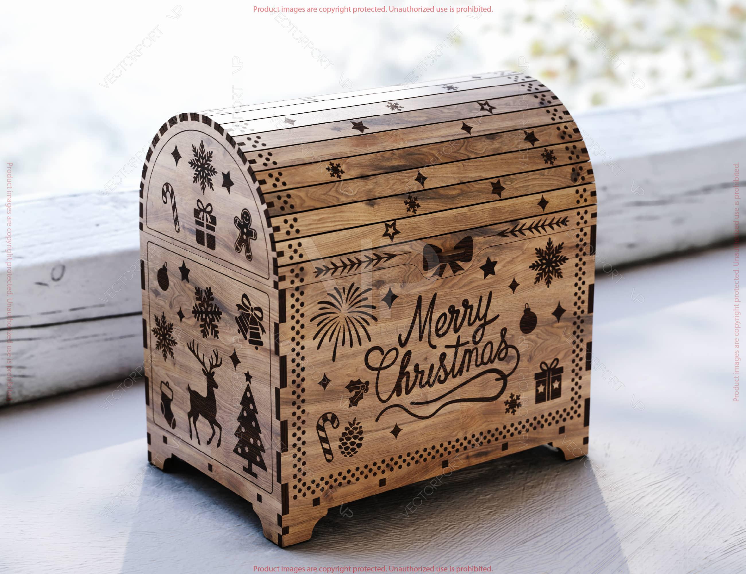 Rustic Christmas Chest | Laser Cut Wooden Gift Box | Engraved Holiday ...