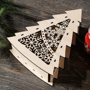 Christmas Tree Decorative Wooden Gift Box Tree Shape Laser Cut Jeweler ...