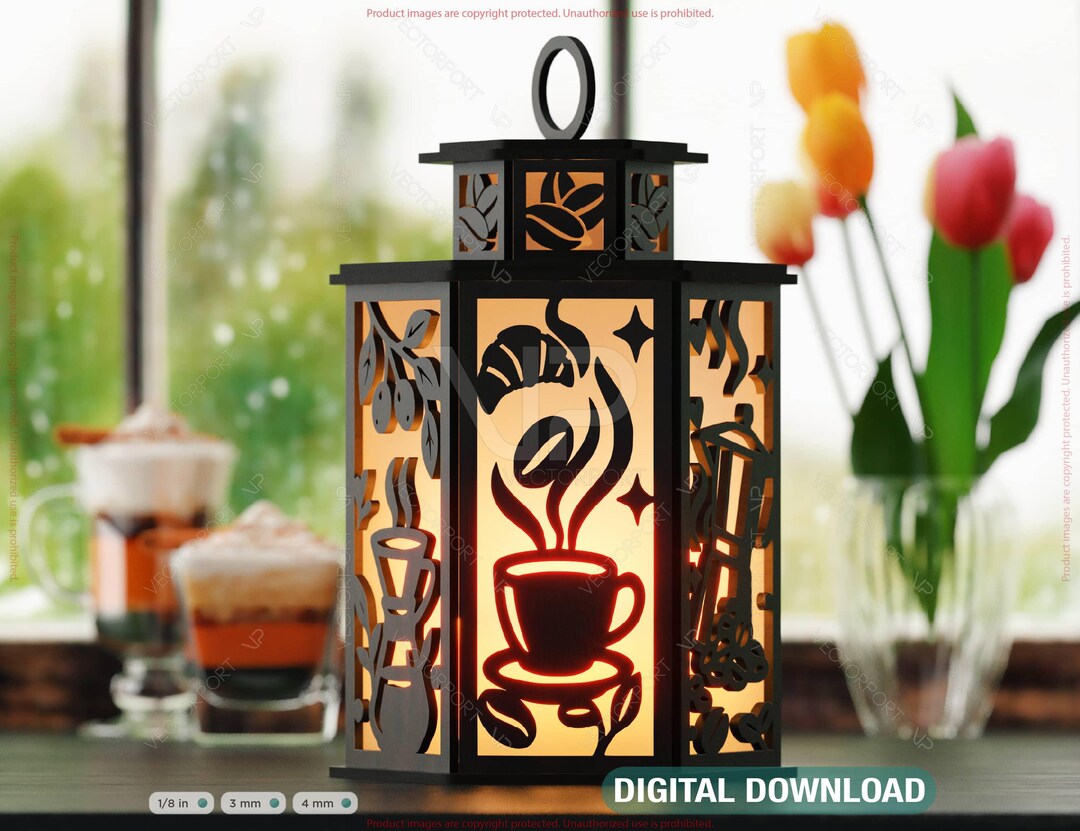 Laser Cut Coffee Theme Lamp With Latte Mug, Beans, Steam, Espresso Cups ...