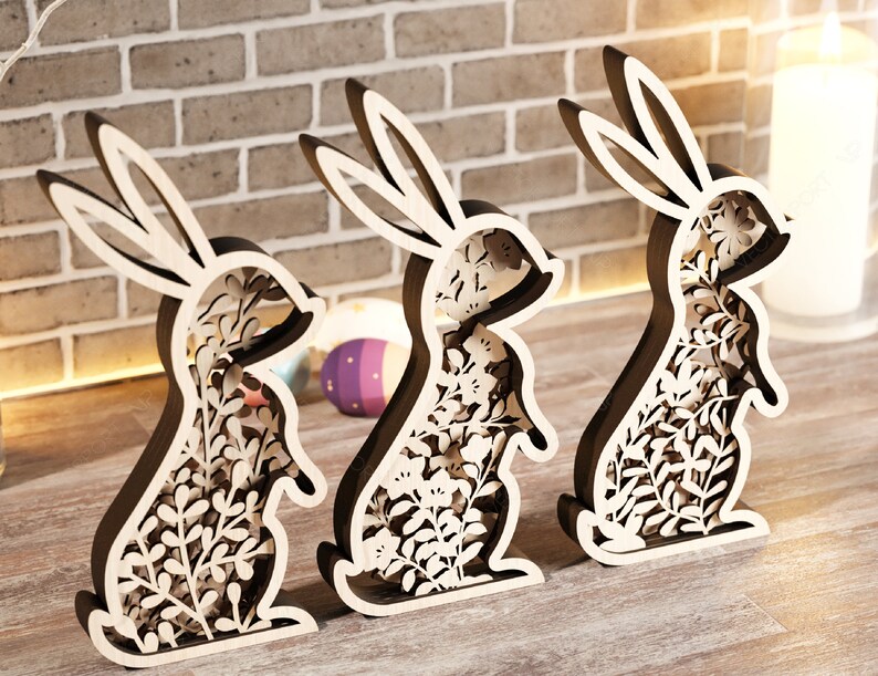 Easter Laser Cut Files Rabbits SVG Layered Bundle Floral - Etsy