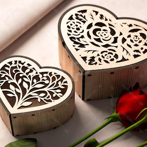 Heart Shape Laser Cut Wooden Gift Box for Valentine’s Day, Jewelry Case ...