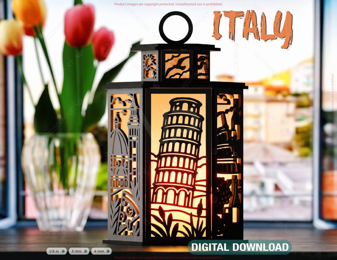 Italy Laser Cut Table Lamp Panels – Colosseum, Leaning Tower of Pisa ...