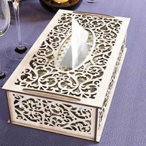 Floral Decorative Laser Cut Tissue Box Tabletop Wooden Napkin Cover ...
