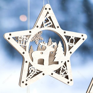 Star Shape Christmas Tree Decorations Craft Hanging Bauble Snowy Scene ...