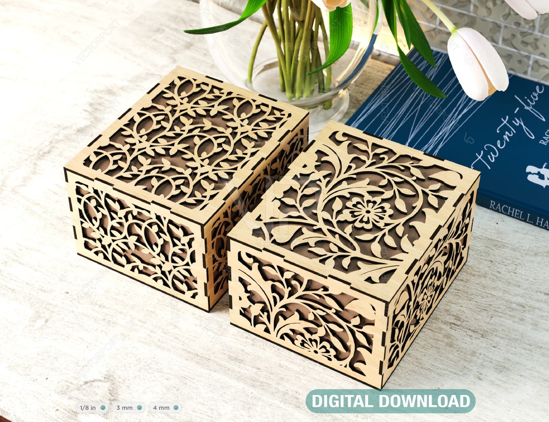 Laser Cut Decorative Gift Box With Flowers Pattern, Opener Jeweler Case ...