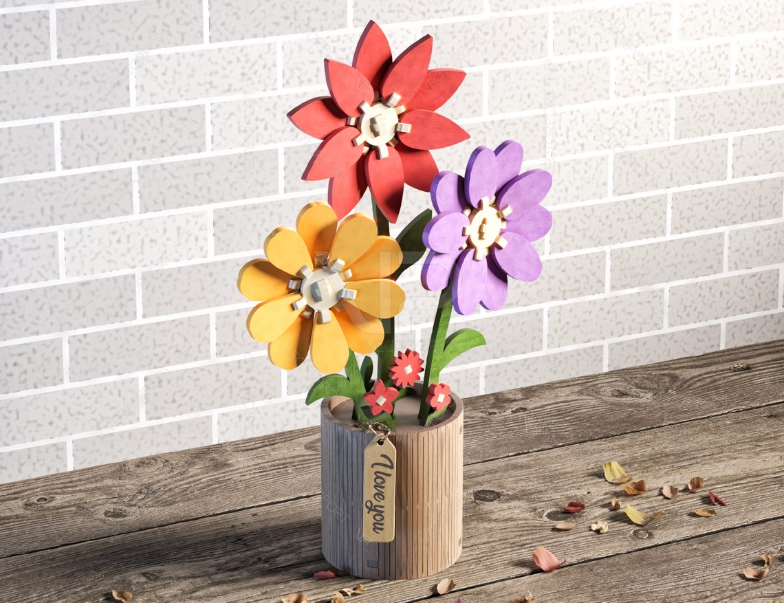 3D Daisy Laser Cut Flower Pot Gift for Valentine, Mother’s Day Wooden ...