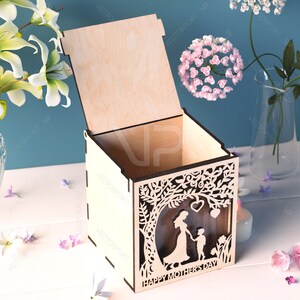 Wooden Opener Engraved Gift Box – Mom and Son Themed Laser Cut SVG ...