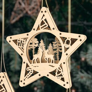 Star Shape Christmas Tree Decorations Craft Hanging Bauble Snowy Scene ...