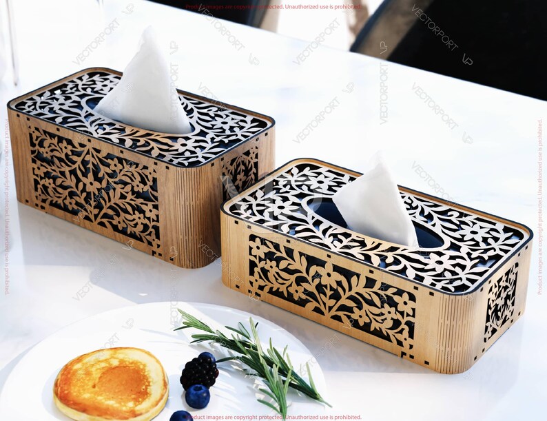 Elegant Floral Laser Cut Tissue Box Cover SVG | Wooden Napkin Box ...