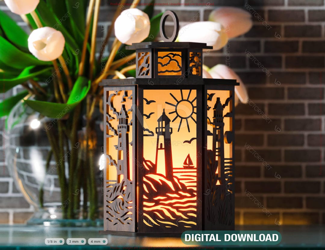 Coastal Lighthouse Lantern SVG – Laser Cut Table Lamp – Nautical Decor ...