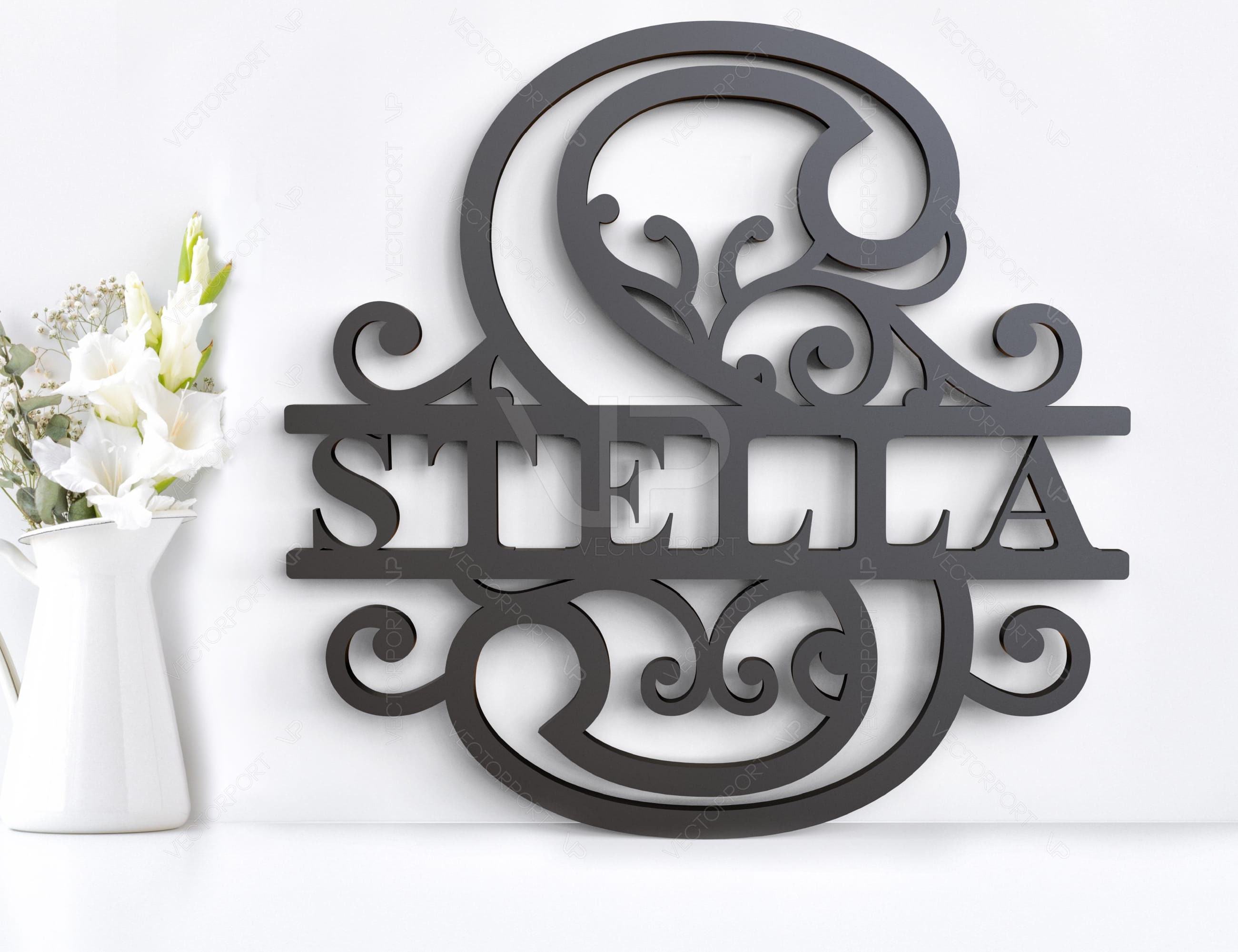 Floral Split Regal Monogram Alphabet Letters Laser Cut Name Sign ...