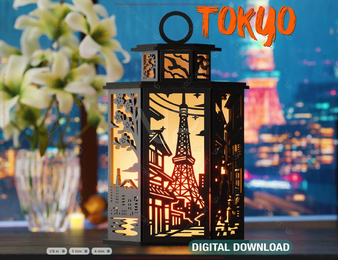 Tokyo Skyline Laser Cut Table Lamp Panels – Japanese Cityscape With ...