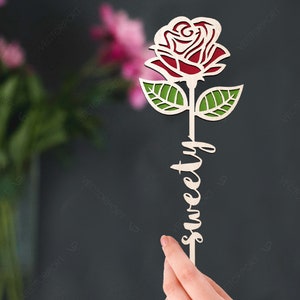 Rose Flower Laser Cut Out Art Valentine Day Acrylic Wood Personalized ...
