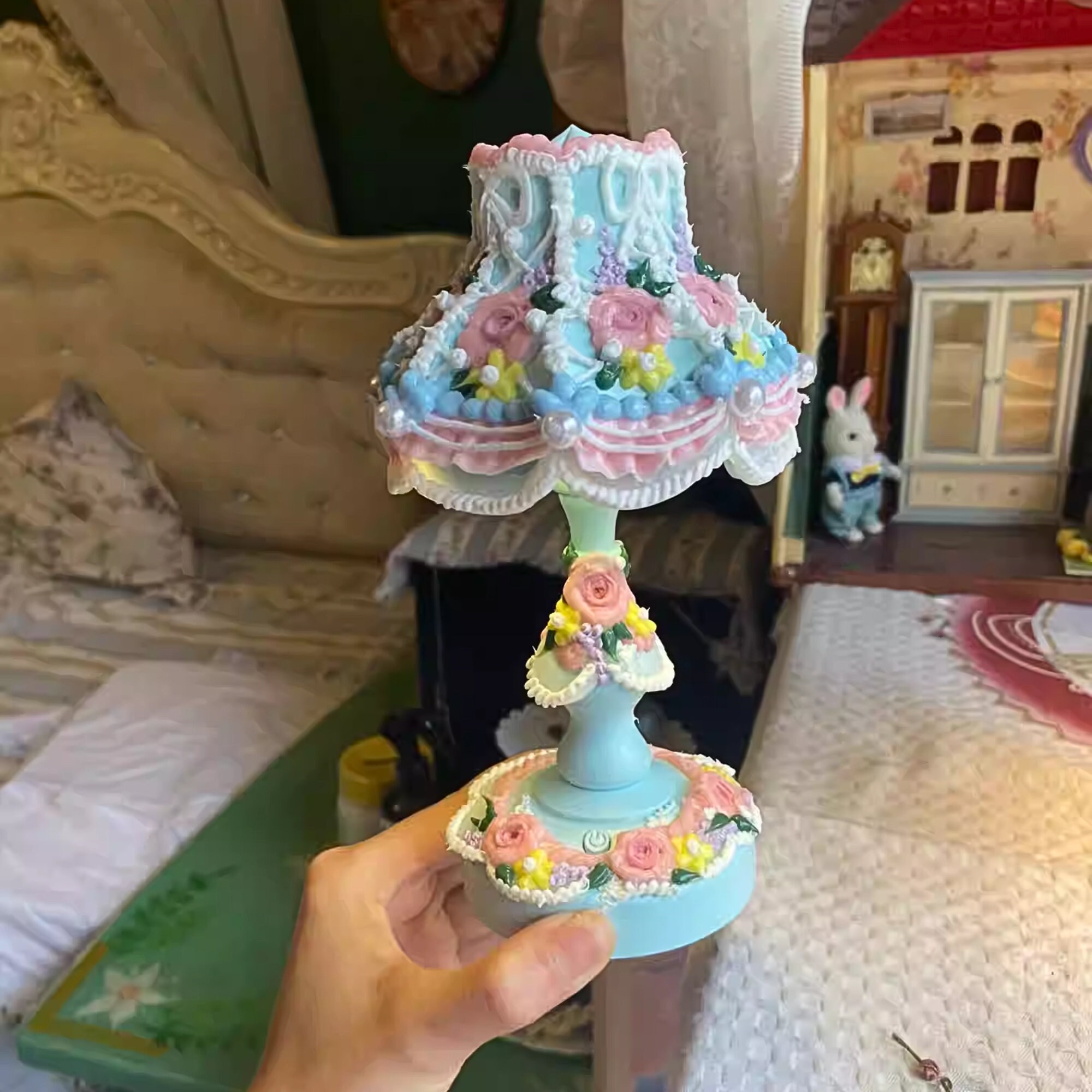 Exquisite Dollhouse Table Lamp, Handmade Miniature Floral Table Lamp ...