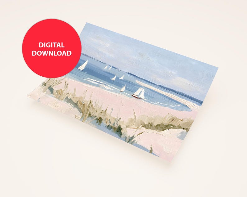 Coastal Wall Art, Beach Scene Print, Sailboat Artwork, Summer Beach ...