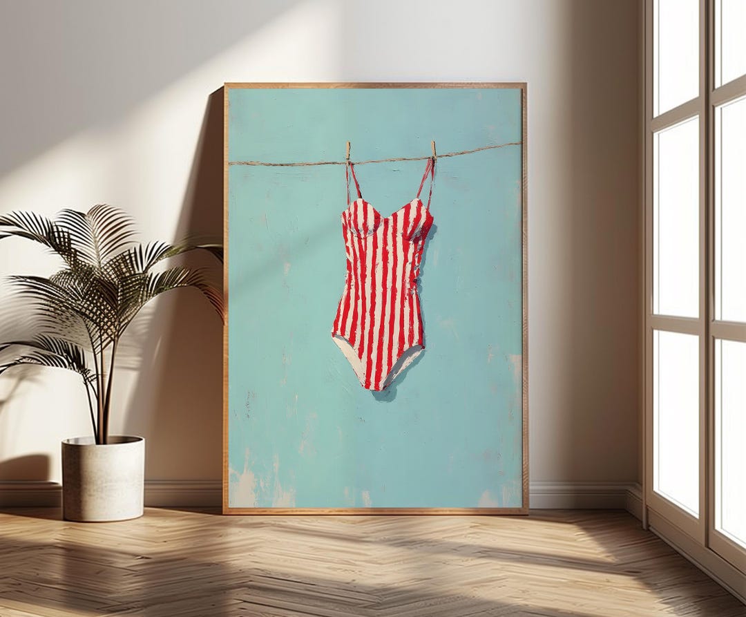 Cute Summer Art, Summer Wall Art, Blue Summer Painting, Swimsuit ...