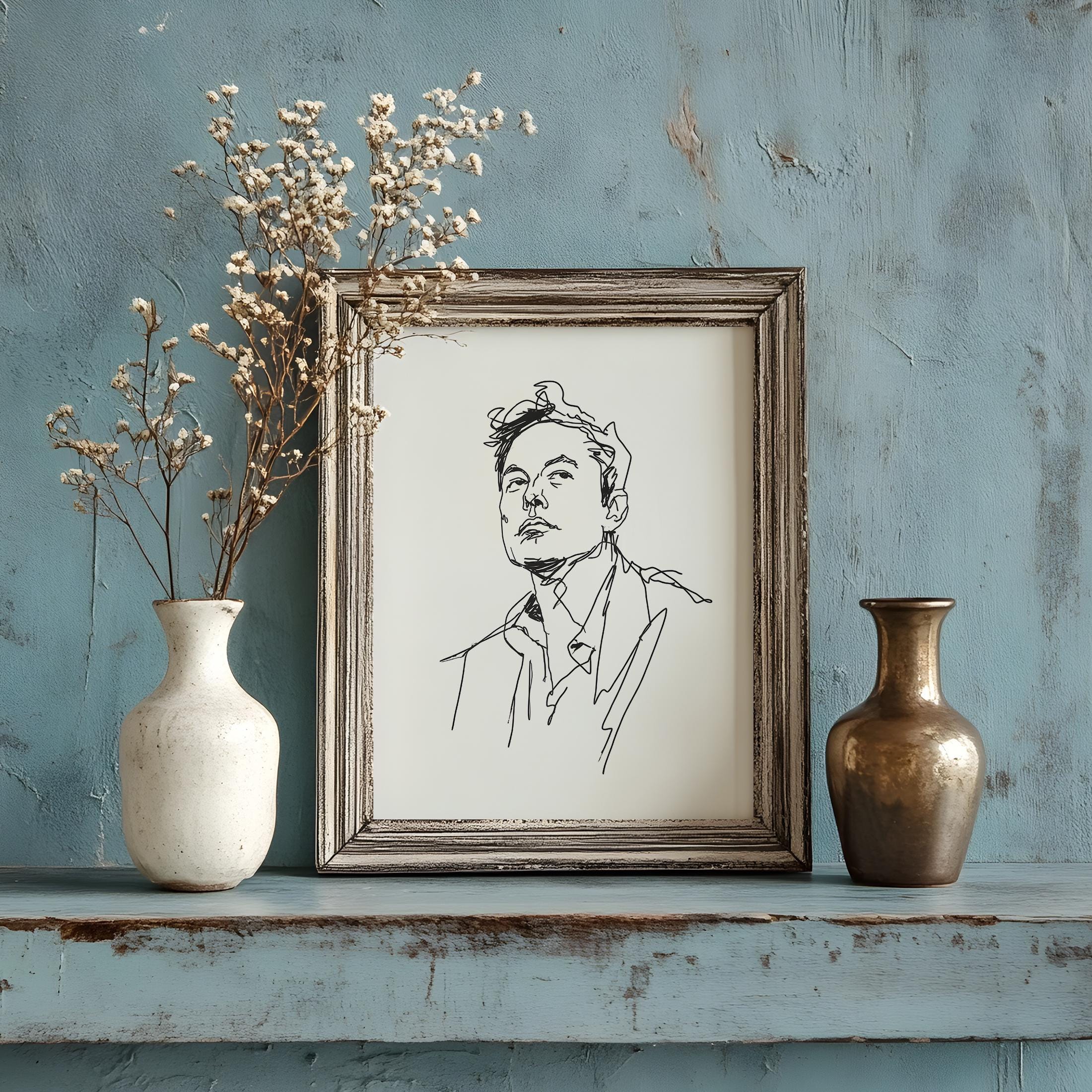 Elon Musk Line Drawing, Elon Musk Portrait Sketch, Cool Elon Musk ...