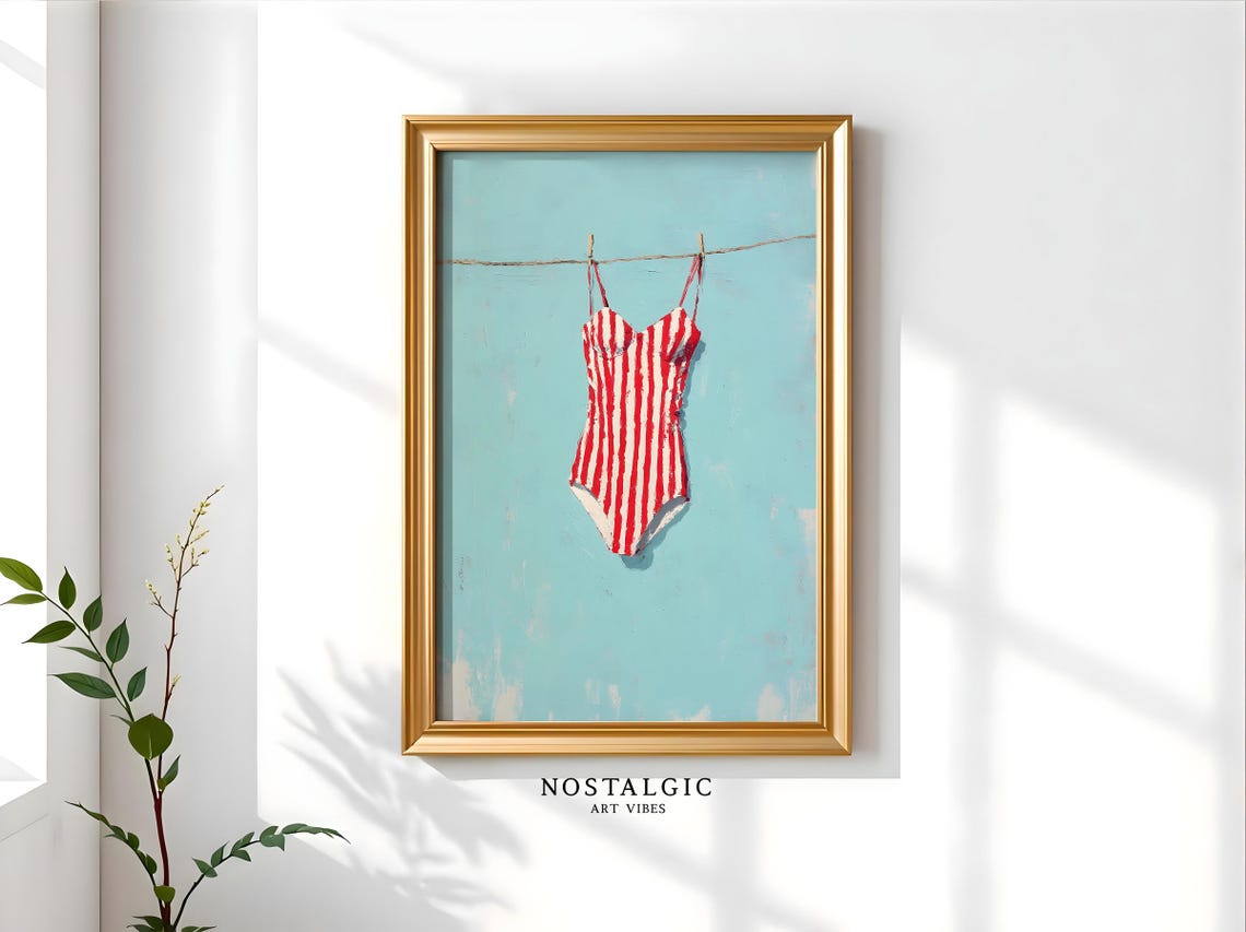 Cute Summer Art, Summer Wall Art, Blue Summer Painting, Swimsuit ...