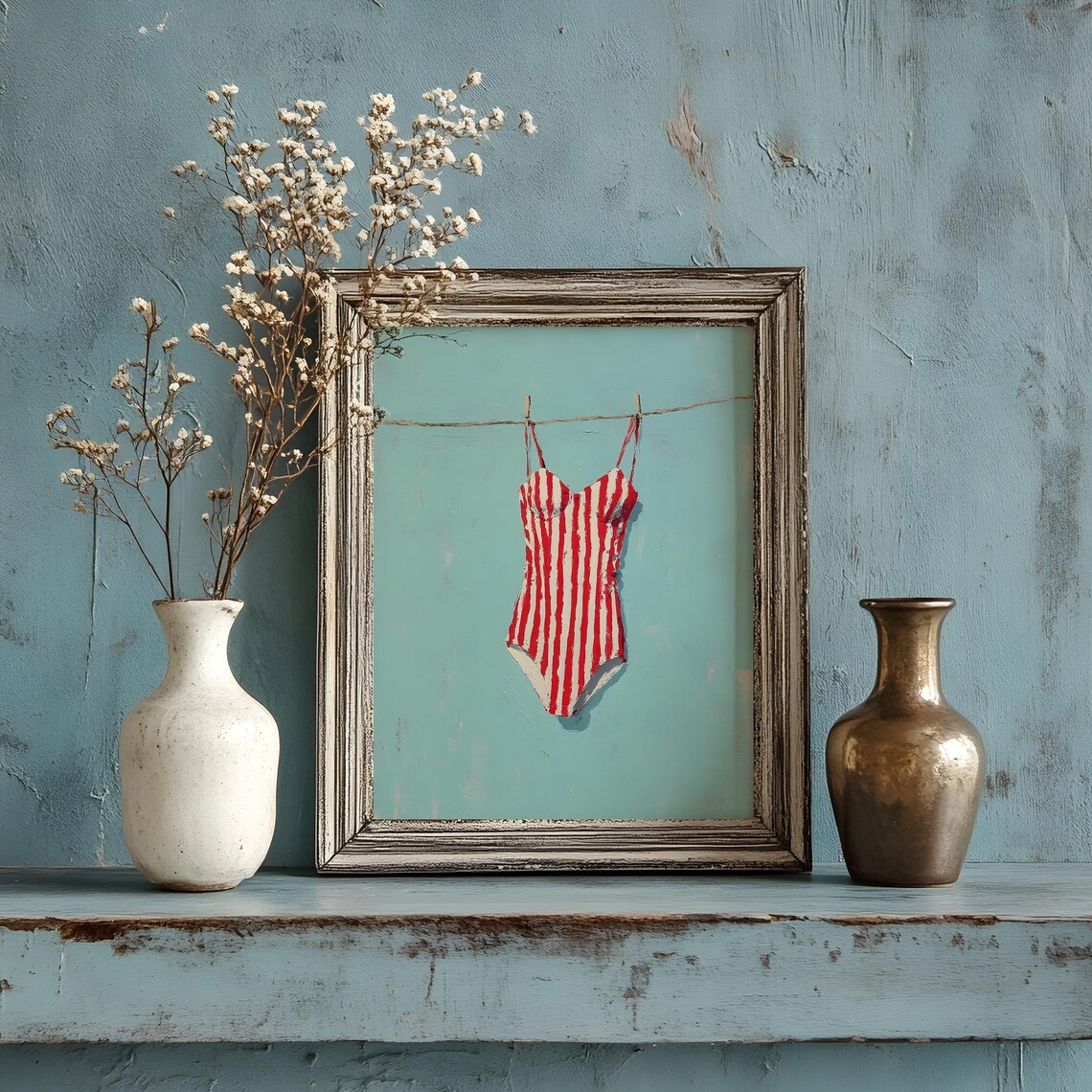 Cute Summer Art, Summer Wall Art, Blue Summer Painting, Swimsuit ...