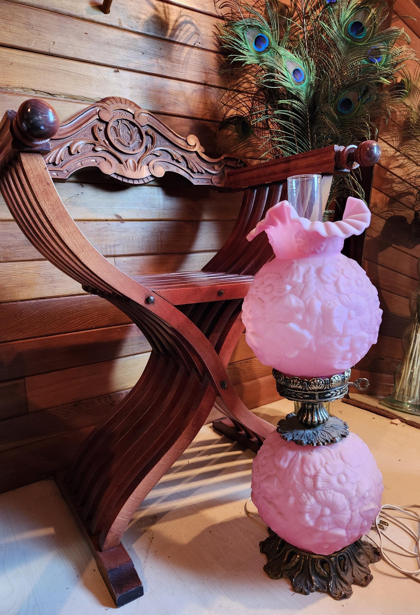 Vintage Fenton Rose Pink Poppy Gone With the Wind 3-way Table Lamp 24 ...