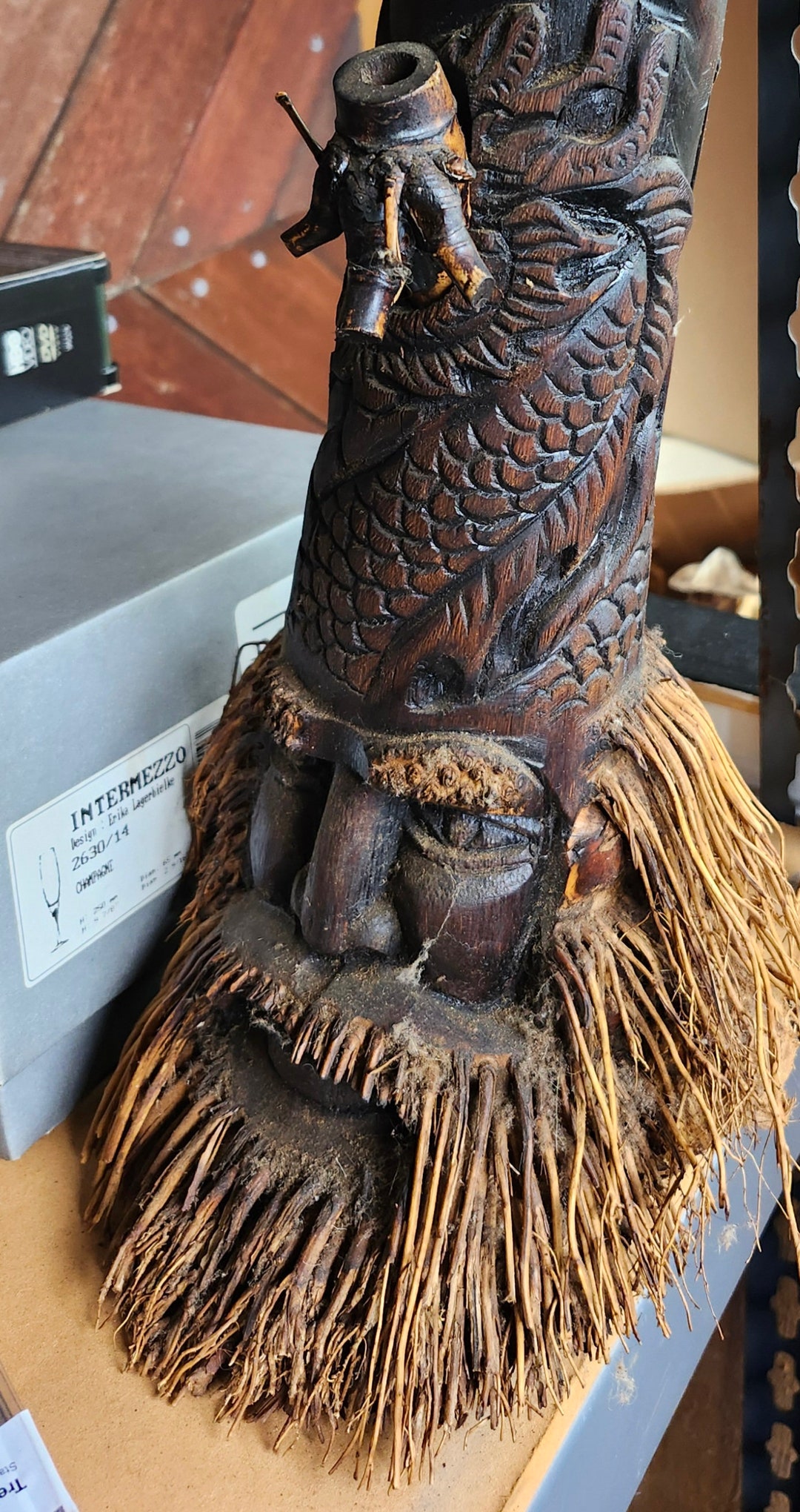 Rare Primitive Vintage Balinese Carved Bamboo Root Pipe Dragon Old Man ...