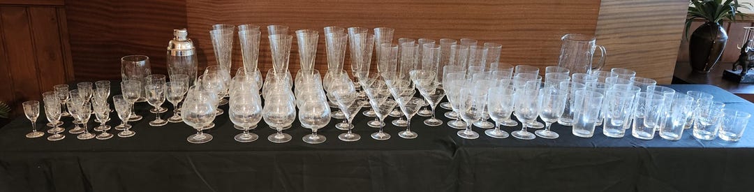 Set of 112 Vintage MCM Noritake Sasaki Etched Bamboo Clear Glassware - Etsy Set of 112 Vintage MCM Noritake Sasaki Etched Bamboo Clear Glassware - Etsy