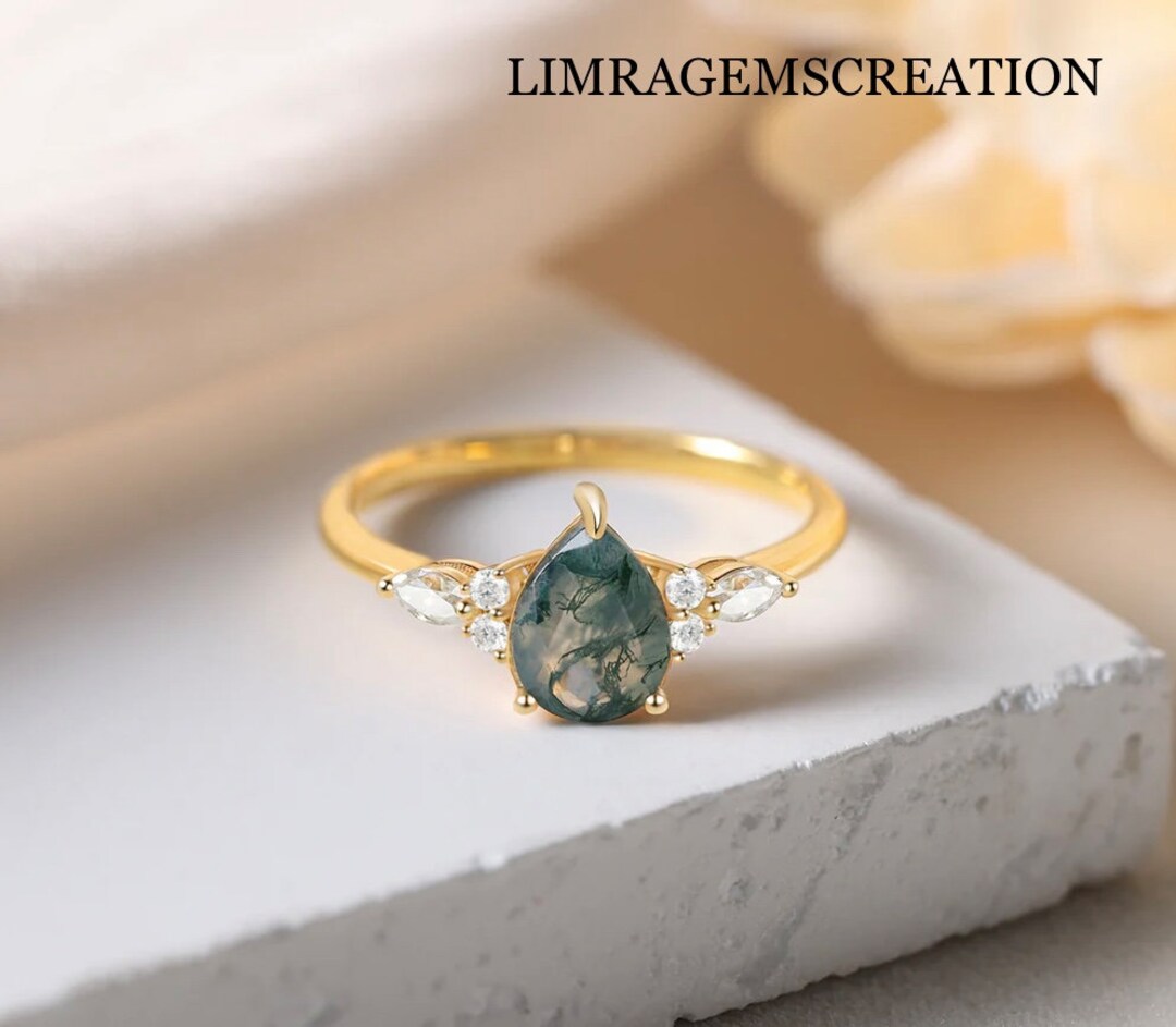 Nature Inspired Moss Agate Ring-engagement Ring-bridal Wedding Ring ...