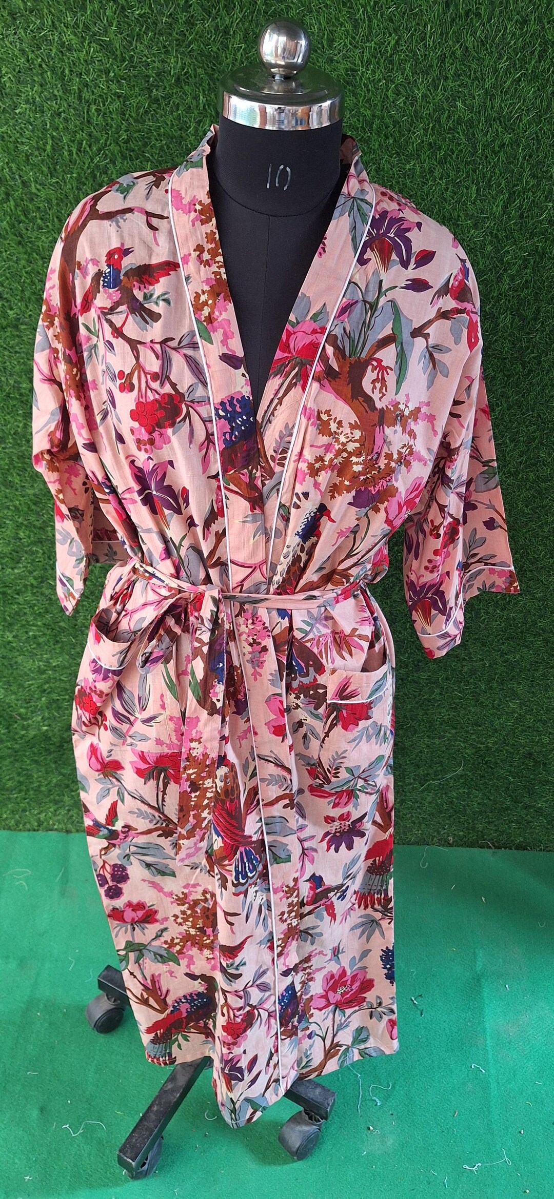 Cotton Kimono Robe Dressing Gown, Block Print Bridesmaid Robe, Summer ...
