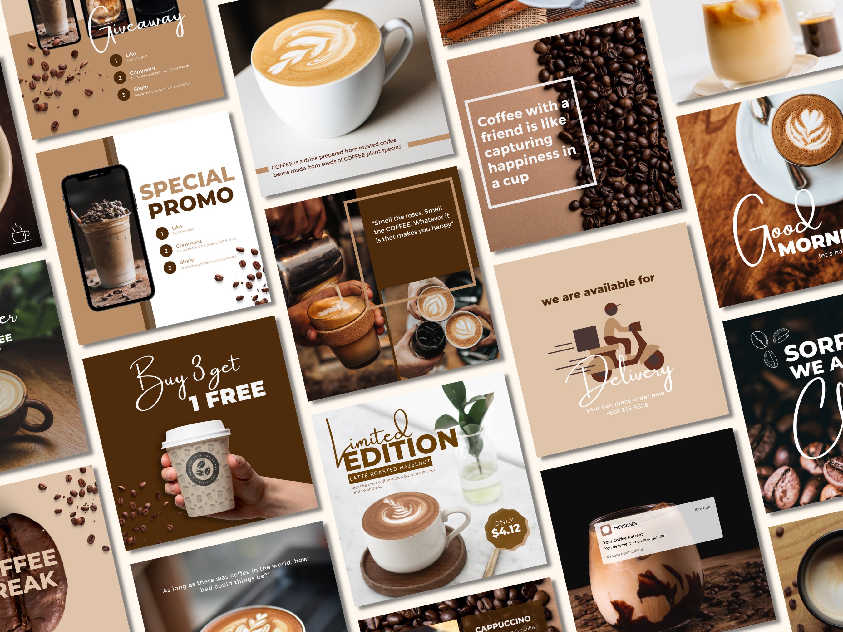 50 Coffee Instagram Post Template, Brown Aesthetics Coffee Template ...