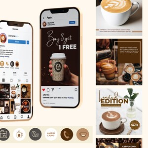 50 Coffee Instagram Post Template, Brown Aesthetics Coffee Template ...