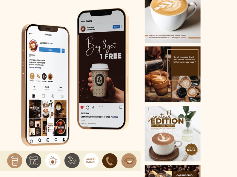 50 Coffee Instagram Post Template, Brown Aesthetics Coffee Template ...