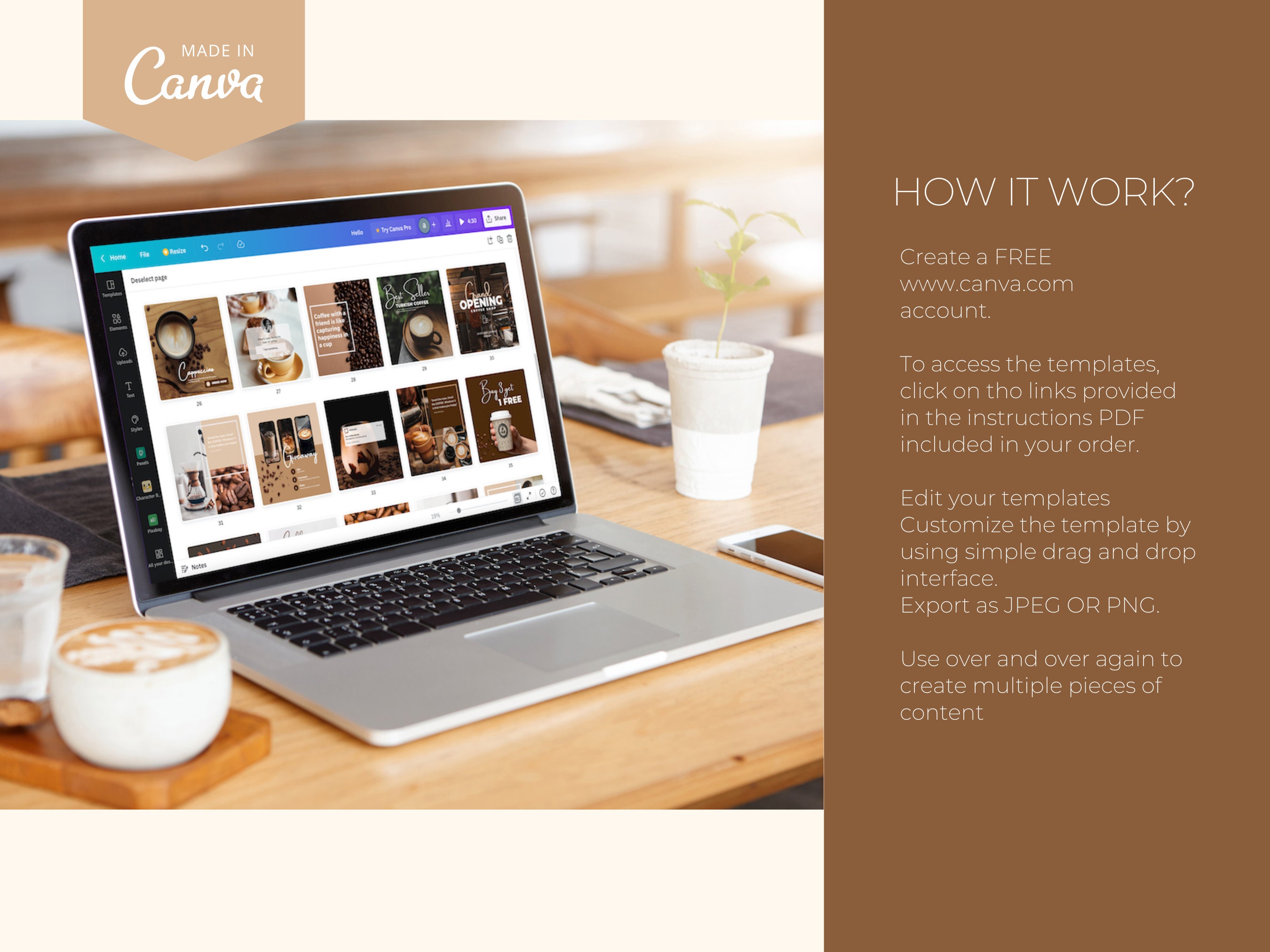 50 Coffee Instagram Post Template, Brown Aesthetics Coffee Template ...