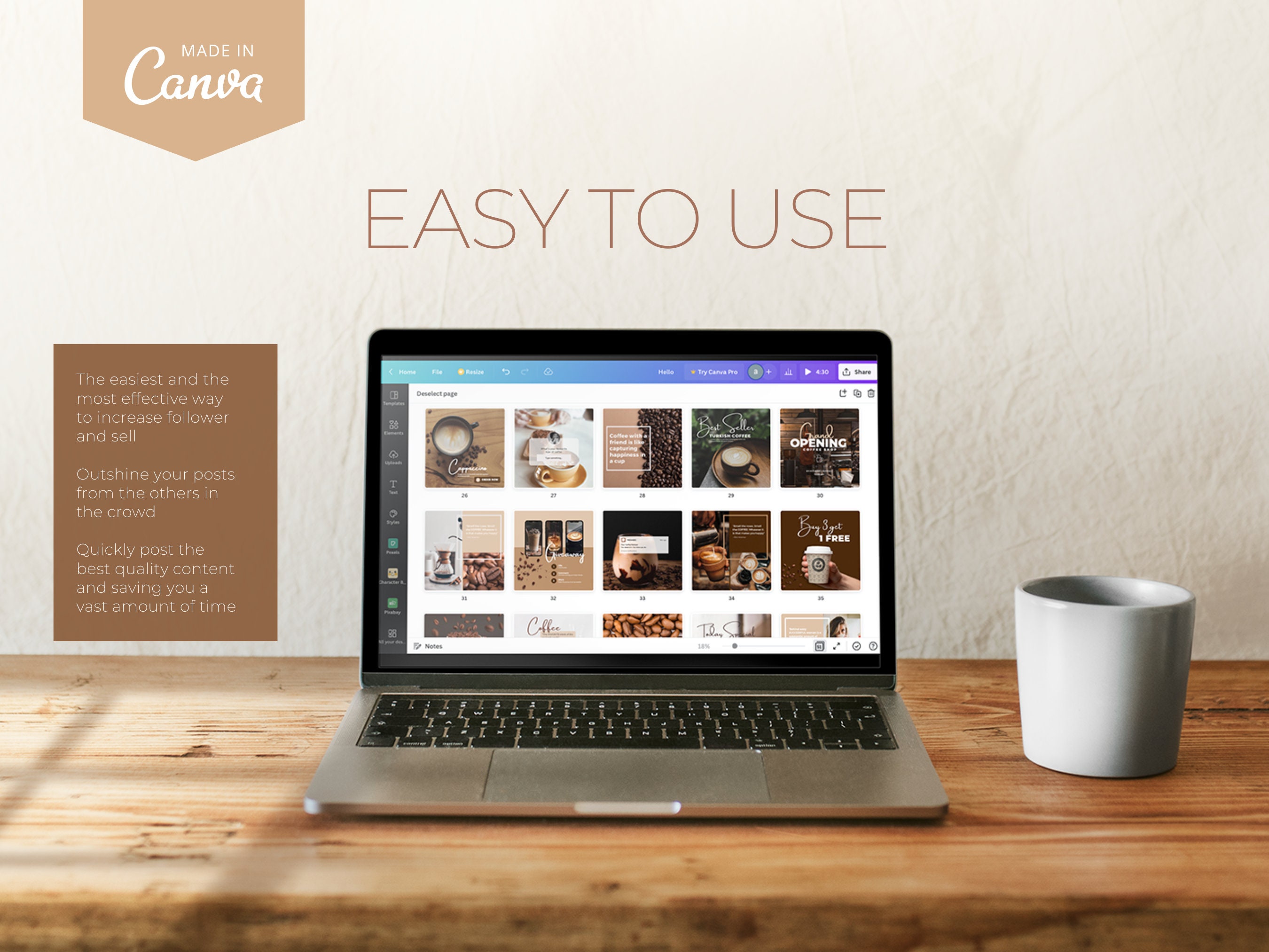 50 Coffee Instagram Post Template, Brown Aesthetics Coffee Template ...