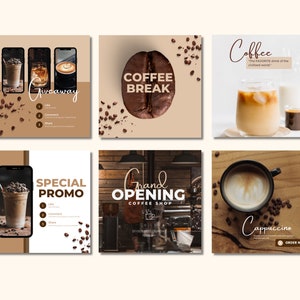 50 Coffee Instagram Post Template, Brown Aesthetics Coffee Template ...