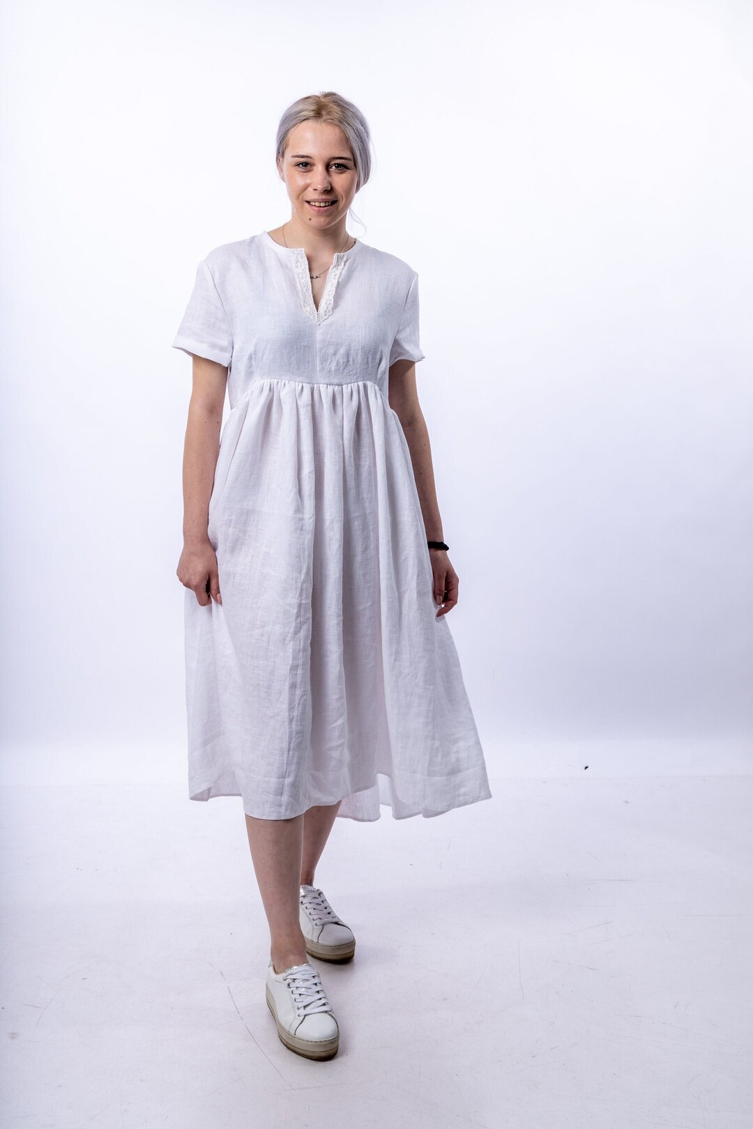 White Linen Apron Dress: Plus Size Summer Casual Handmade - Etsy