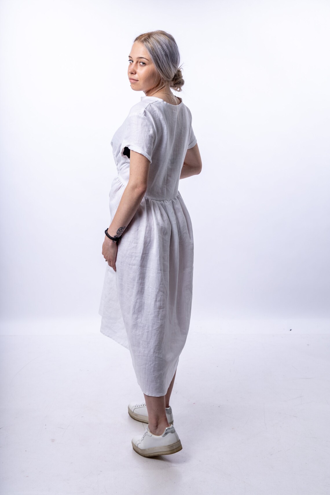 White Linen Apron Dress: Plus Size Summer Casual Handmade - Etsy