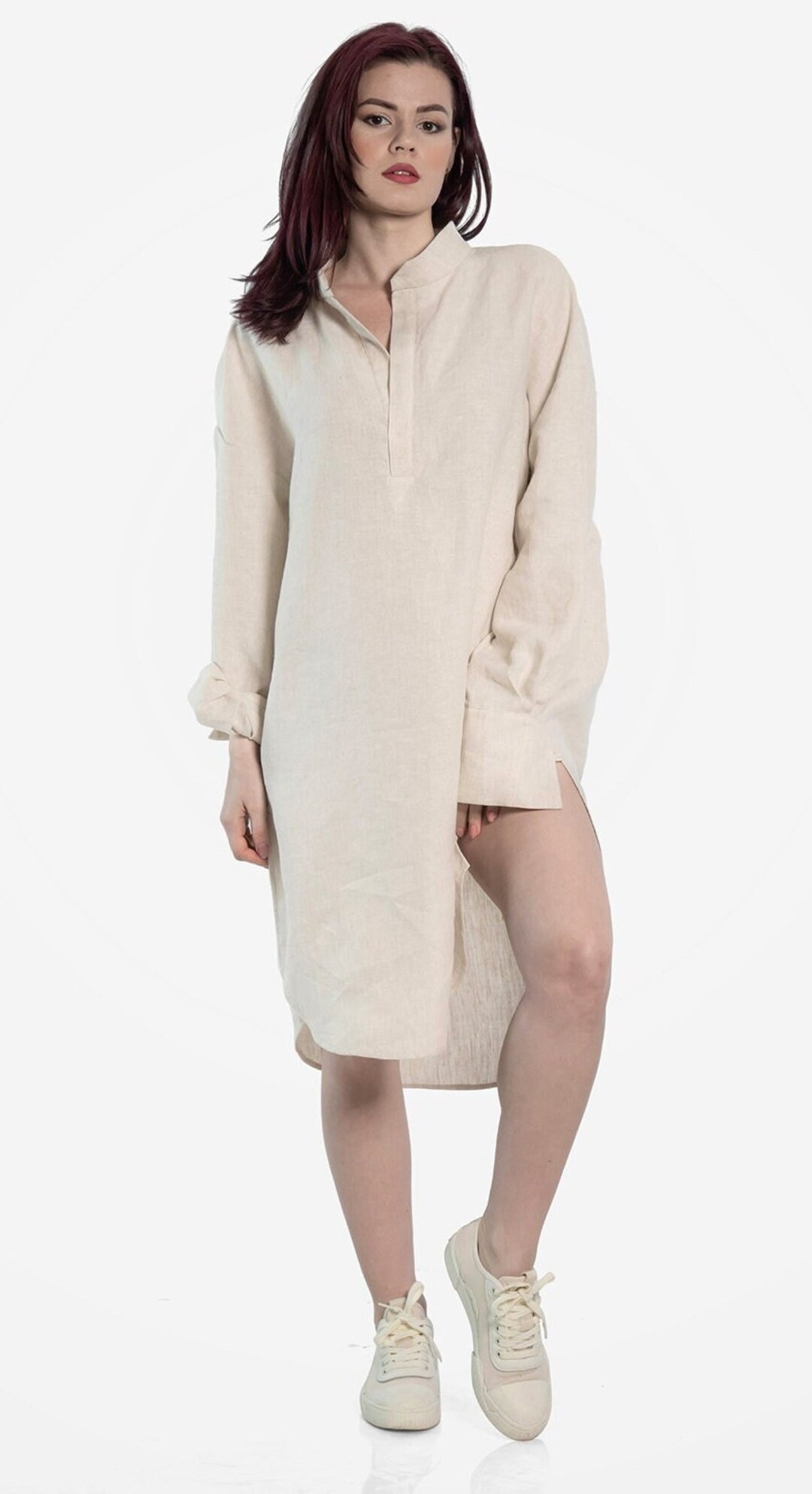 Woman Beige Linen Shirt, Loose Linen Shirt, Long Beige Shirt, Linen ...