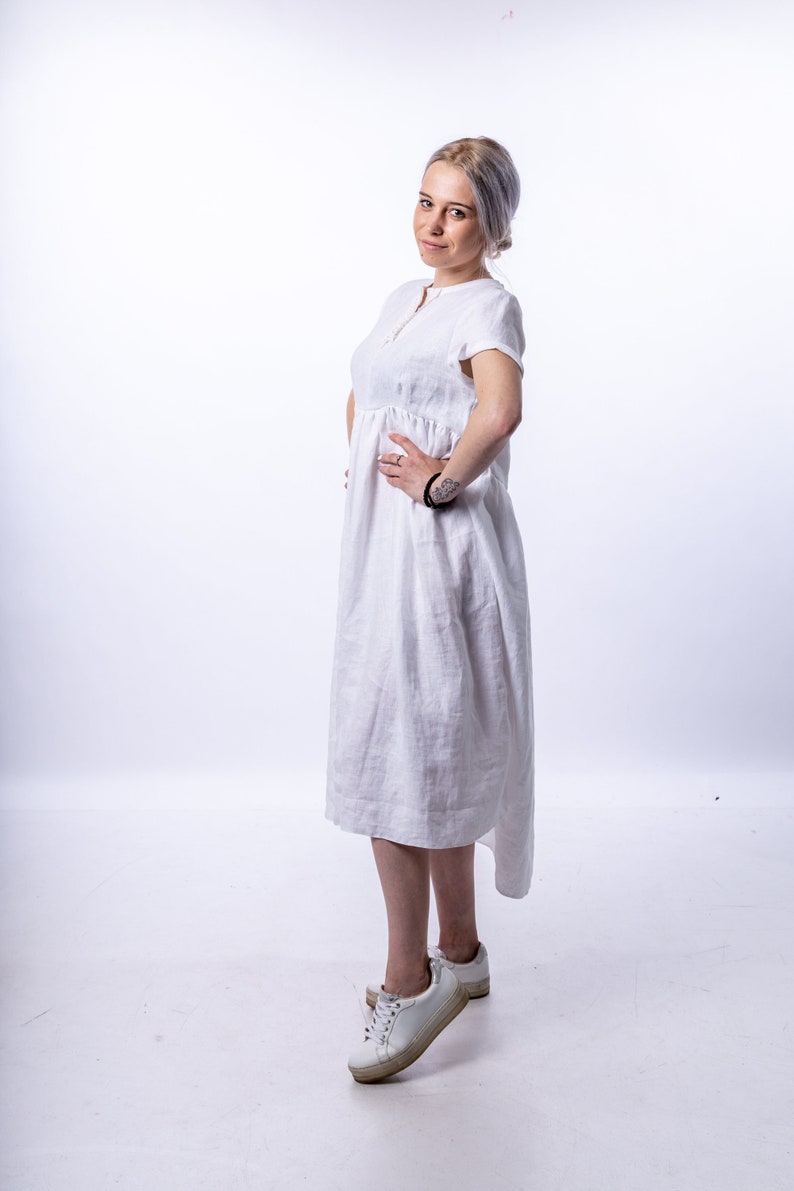 White Linen Apron Dress: Plus Size Summer Casual Handmade - Etsy