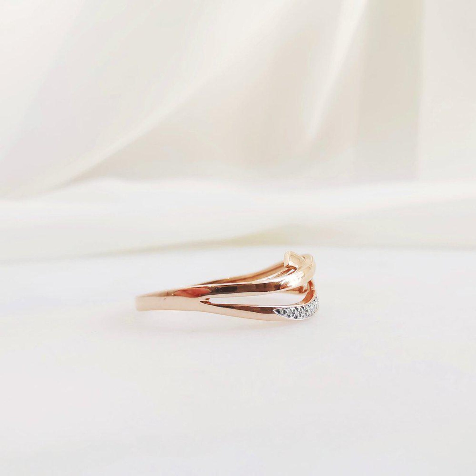 Rose Gold Diamond Knot Ring, Infinity Knot Ring, Gold Infinity Knot Diamond Ring, Gold ...