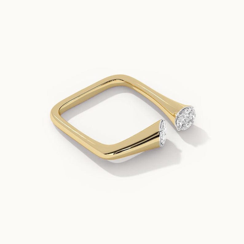 14k Gold Open Wedding Band, Vintage Stacking Cuff Ring With Square ...