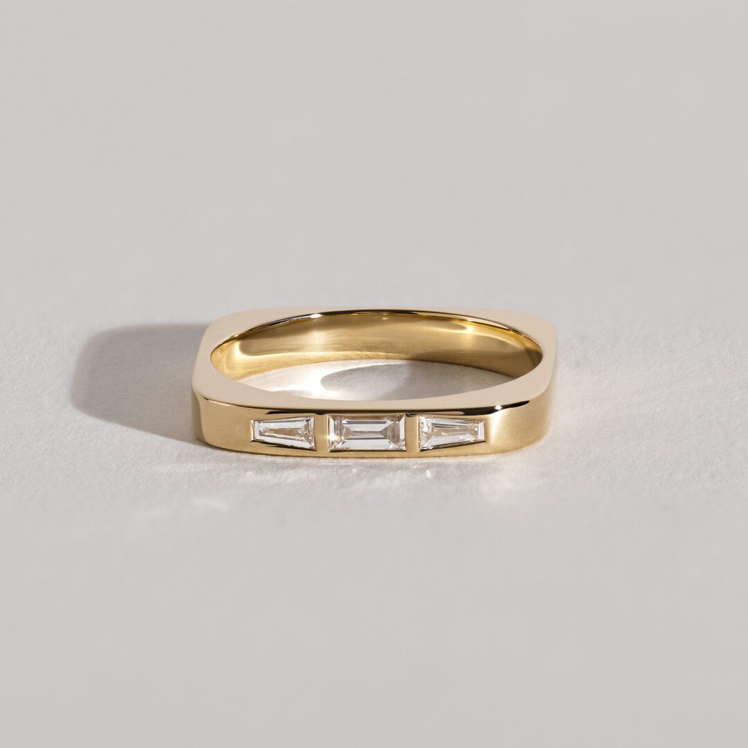 Diamond Engagement Ring, Baguette Cut Moissanite Square Band, Elegant ...