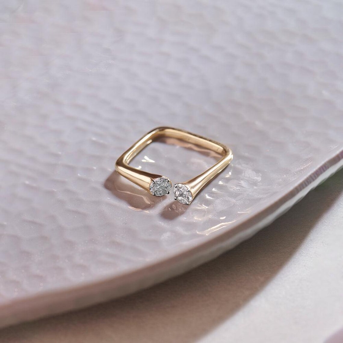 14k Gold Open Wedding Band, Vintage Stacking Cuff Ring With Square ...