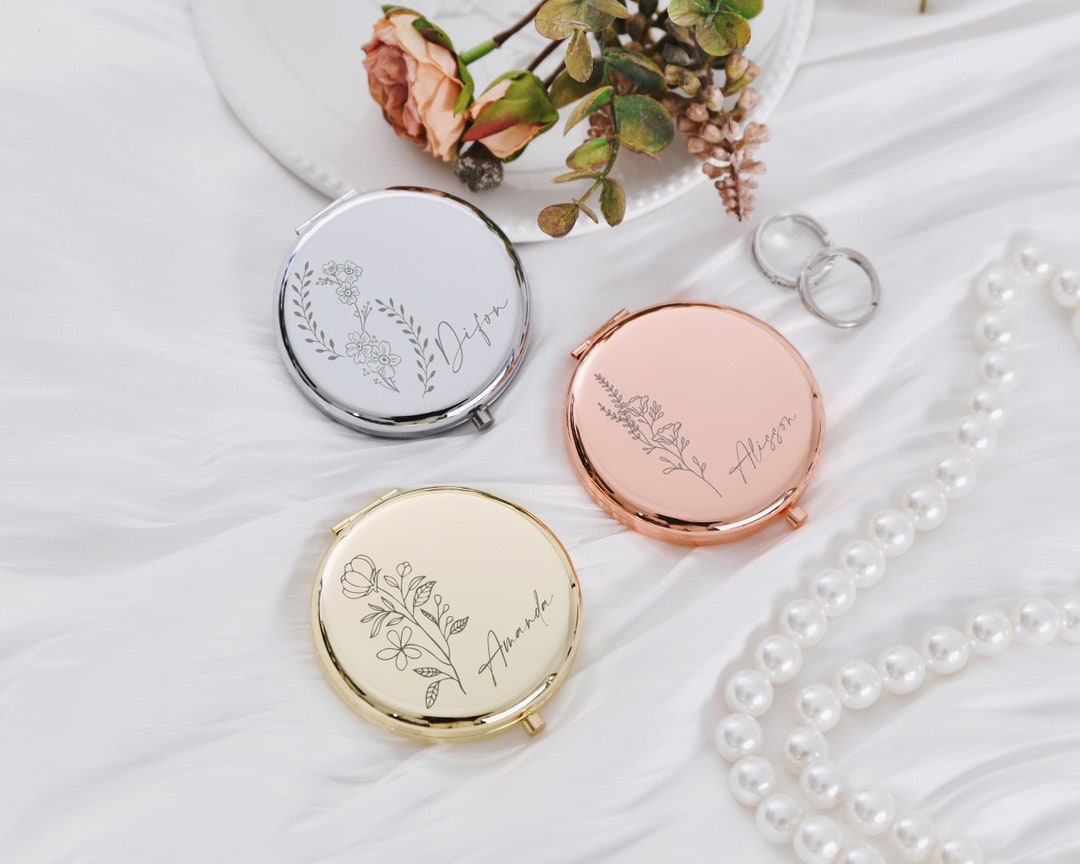 Elegant Custom Compact Mirror Perfect Wedding Favor for Guests, Ideal ...