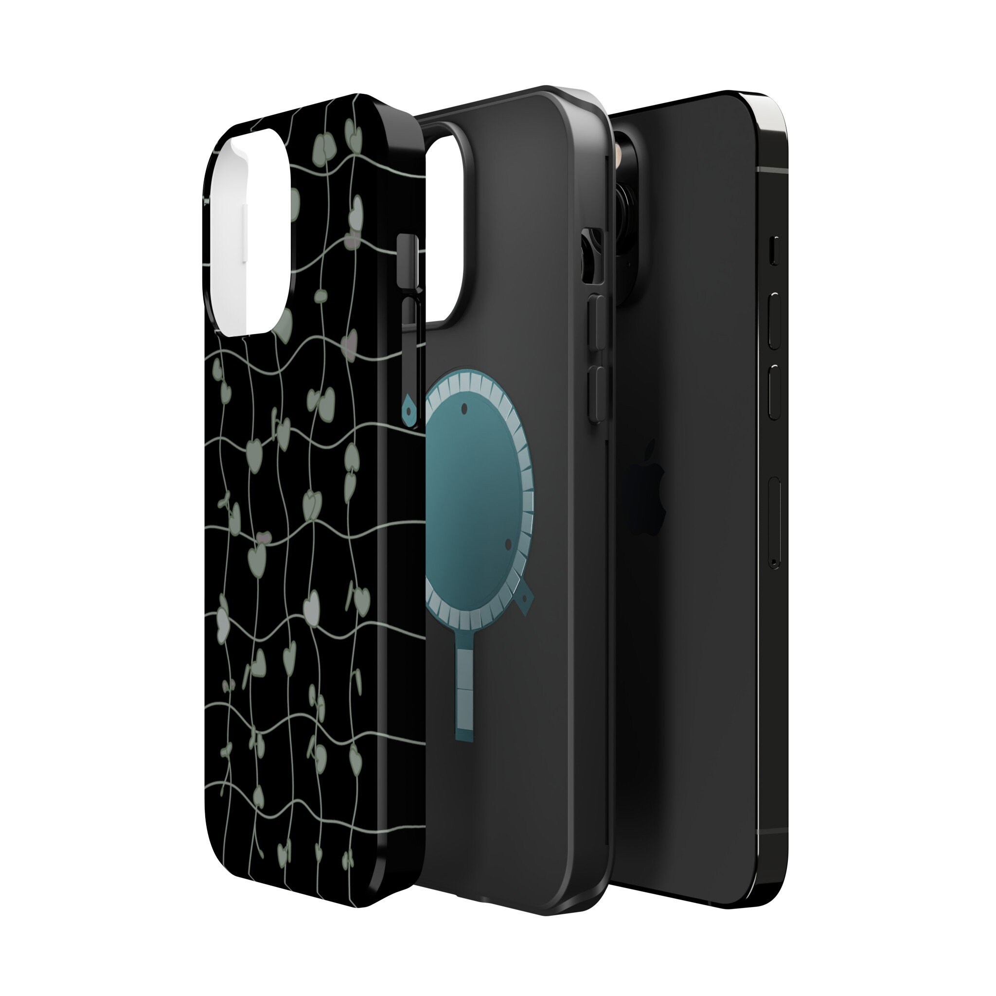 String of Hearts Wobbly Grid Lines Black Phone Case Magsafe Tough Cases ...