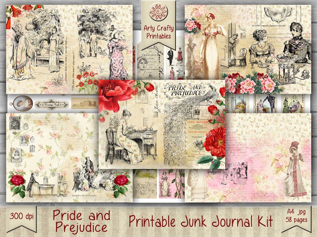 Pride and Prejudice 58 Page Junk Journal Printable Kit, Jane Austen ...