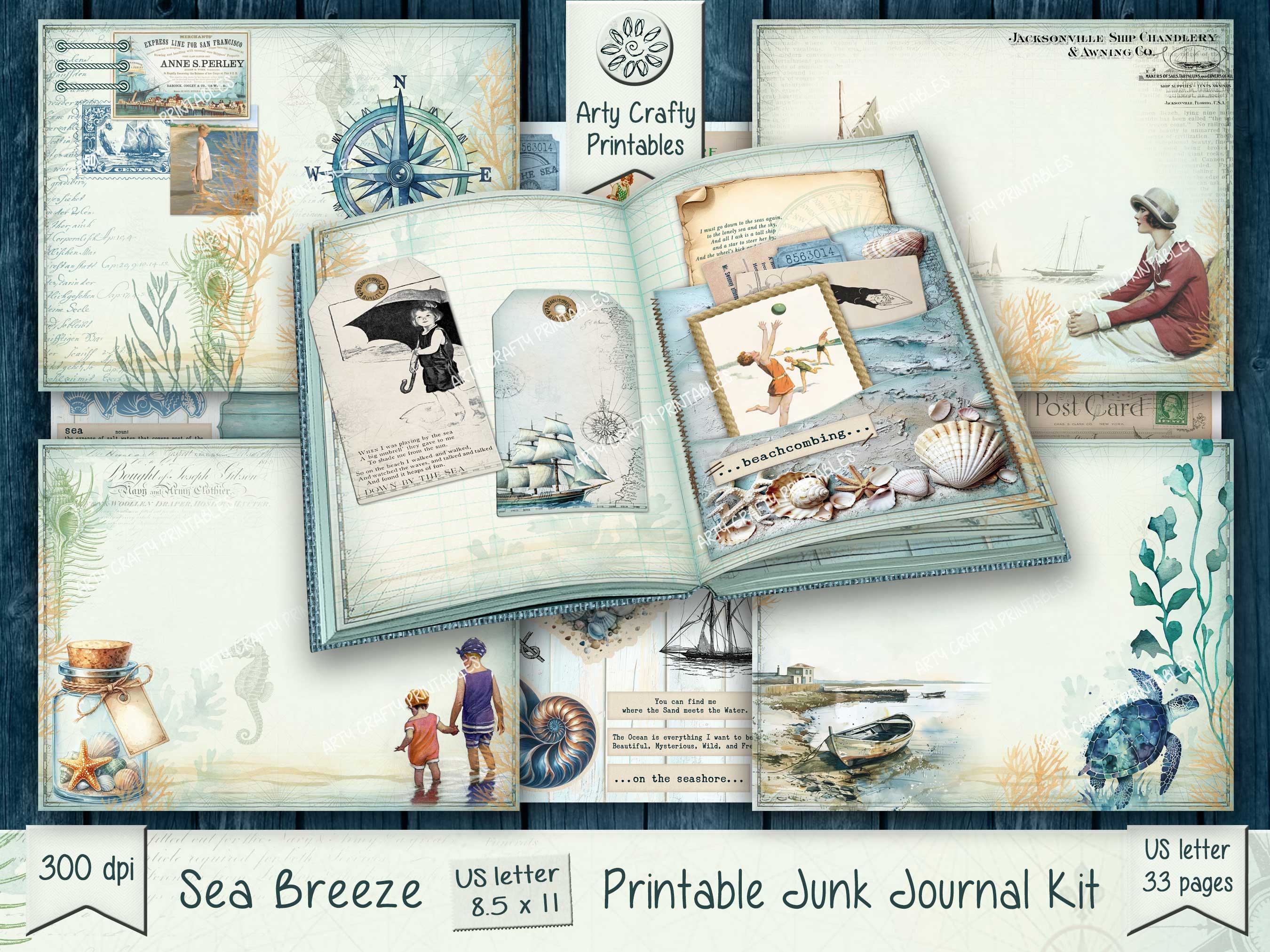 Sea Nautical Ocean 33 Page Junk Journal Printable Kit, Coast, Beach ...